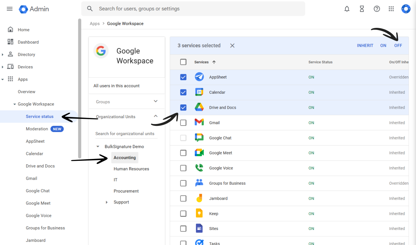 How to Customize App Access on Google Admin - BulkSignature